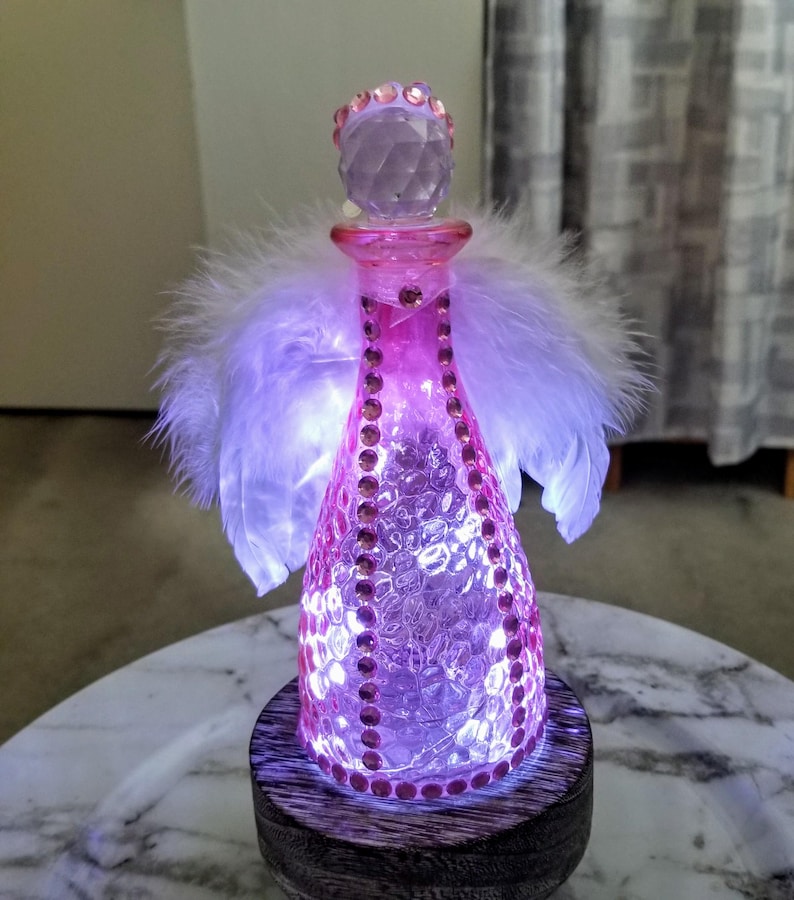 Glass Angel, Light up Angel, Pink Angel, Angel Figurine, Angel Light ...