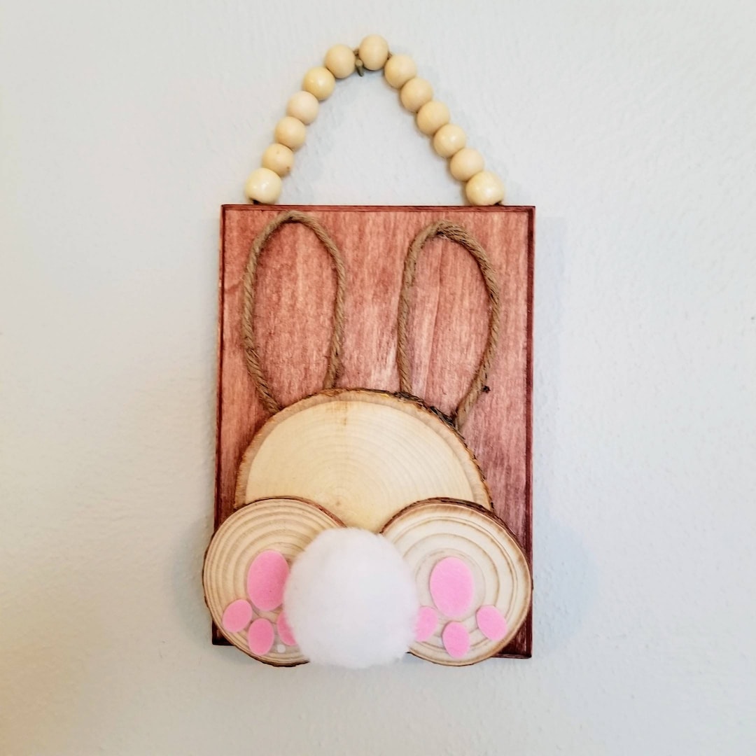 Wood Slice Wall Decor, Farmhouse Rabbit, Bunny Wall Hanging, Wooden ...