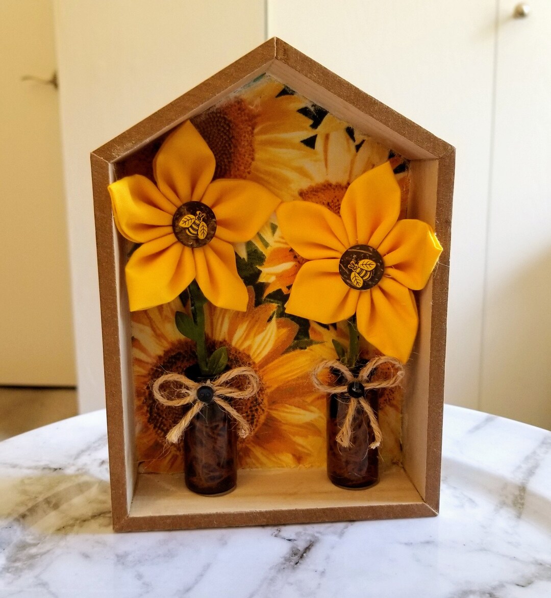 Sunflower Shadow Box, Sunflower Tiered Tray Decor, Shelf Sitter Decor ...