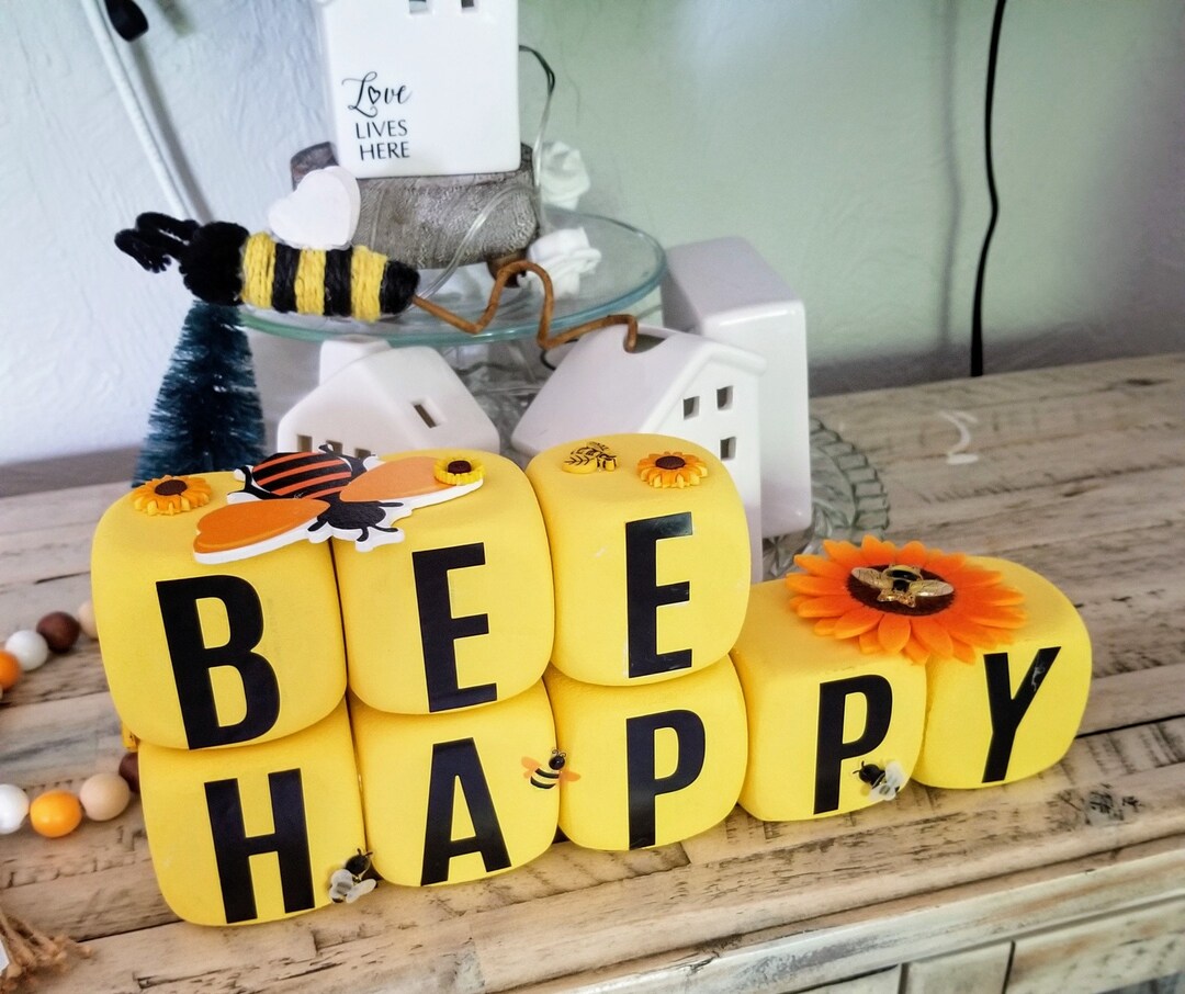 Bee Happy, Bumble Bee Sign, Bees and Sunflowers, Bee Blocks, Bee ...