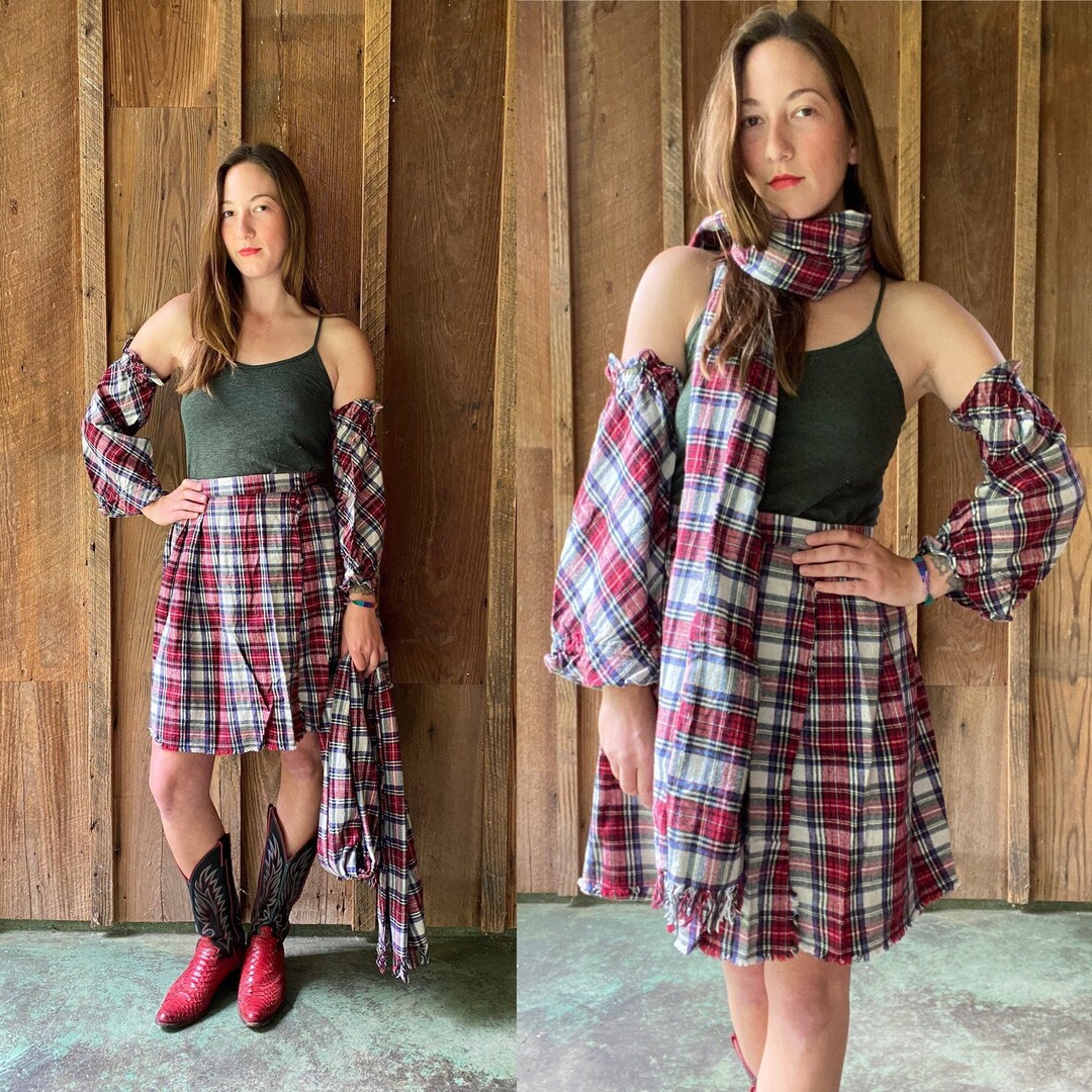Handmade Plaid Flannel Wrap Skirt, Sleeves, & Scarf - Etsy