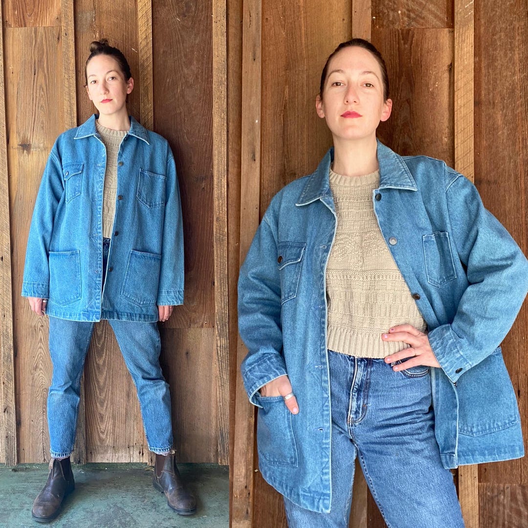 90s Light Denim Chore Coat, Shacket With Big Pockets - Etsy