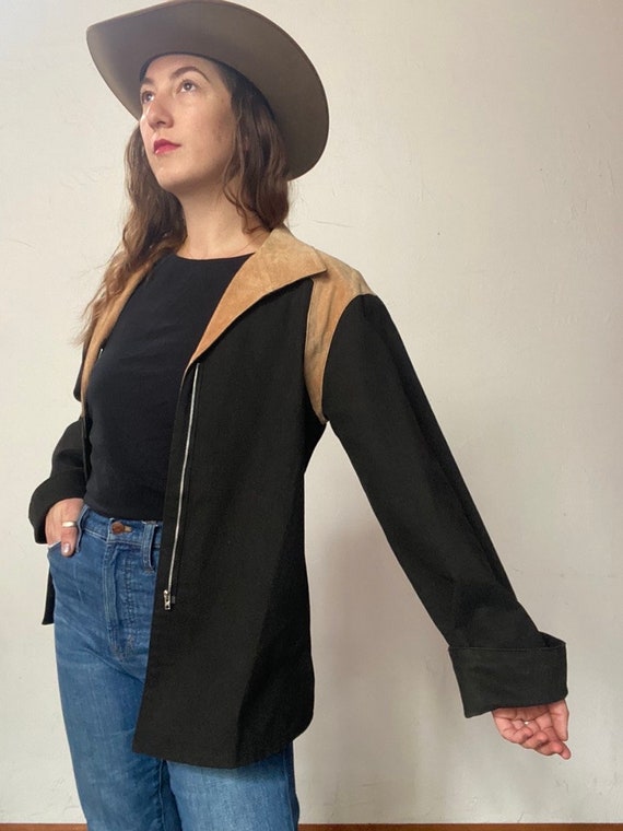 1970s Roncelli black & tan blocked suede jacket or bl… - Gem