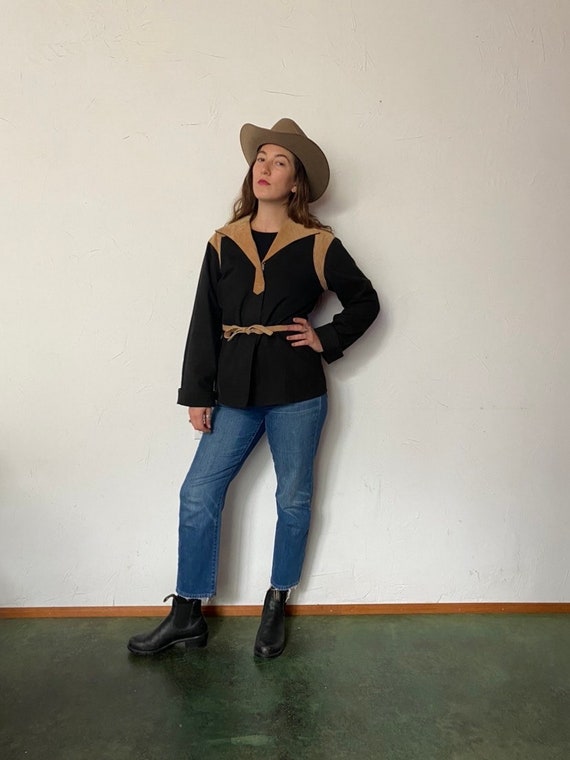 1970s Roncelli black & tan blocked suede jacket or bl… - Gem