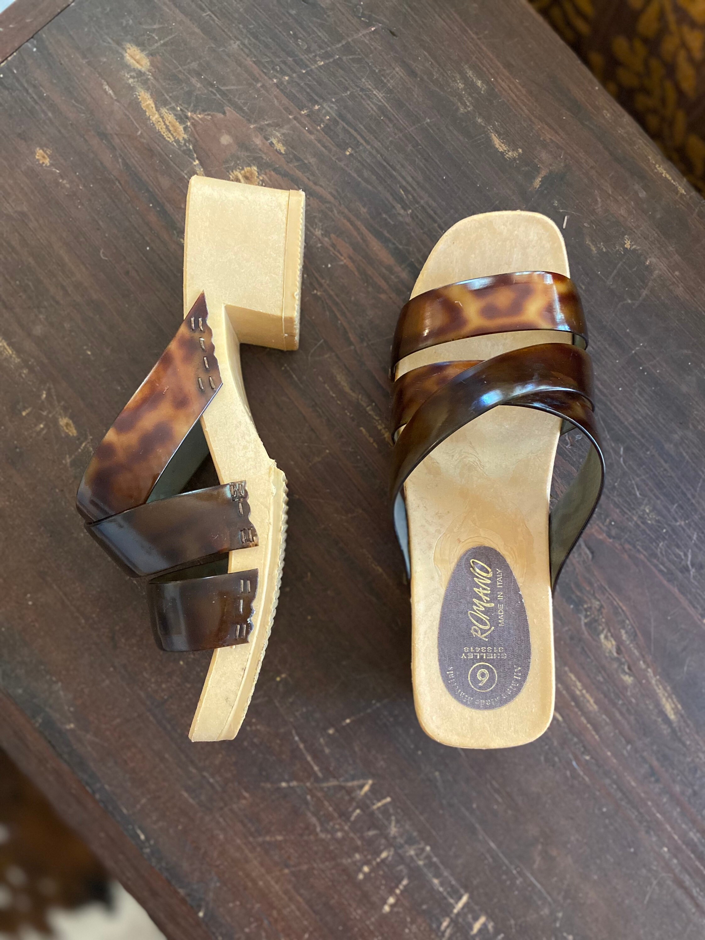 70s Romano Italian Clogs With Tortoise Shell Straps Size US - Etsy