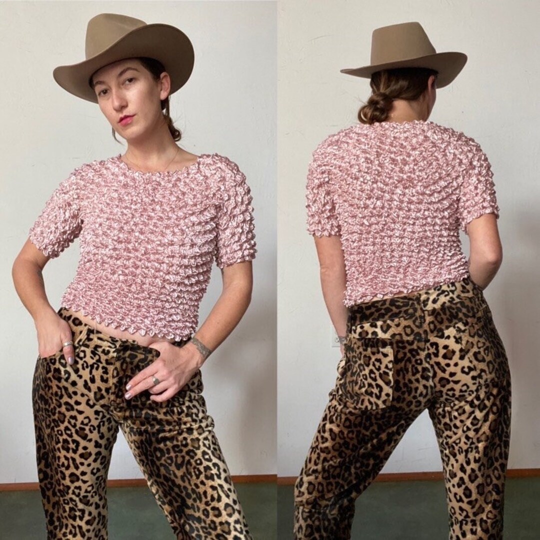 00s Blush Pink Popcorn Bubble Crinkle Top Etsy