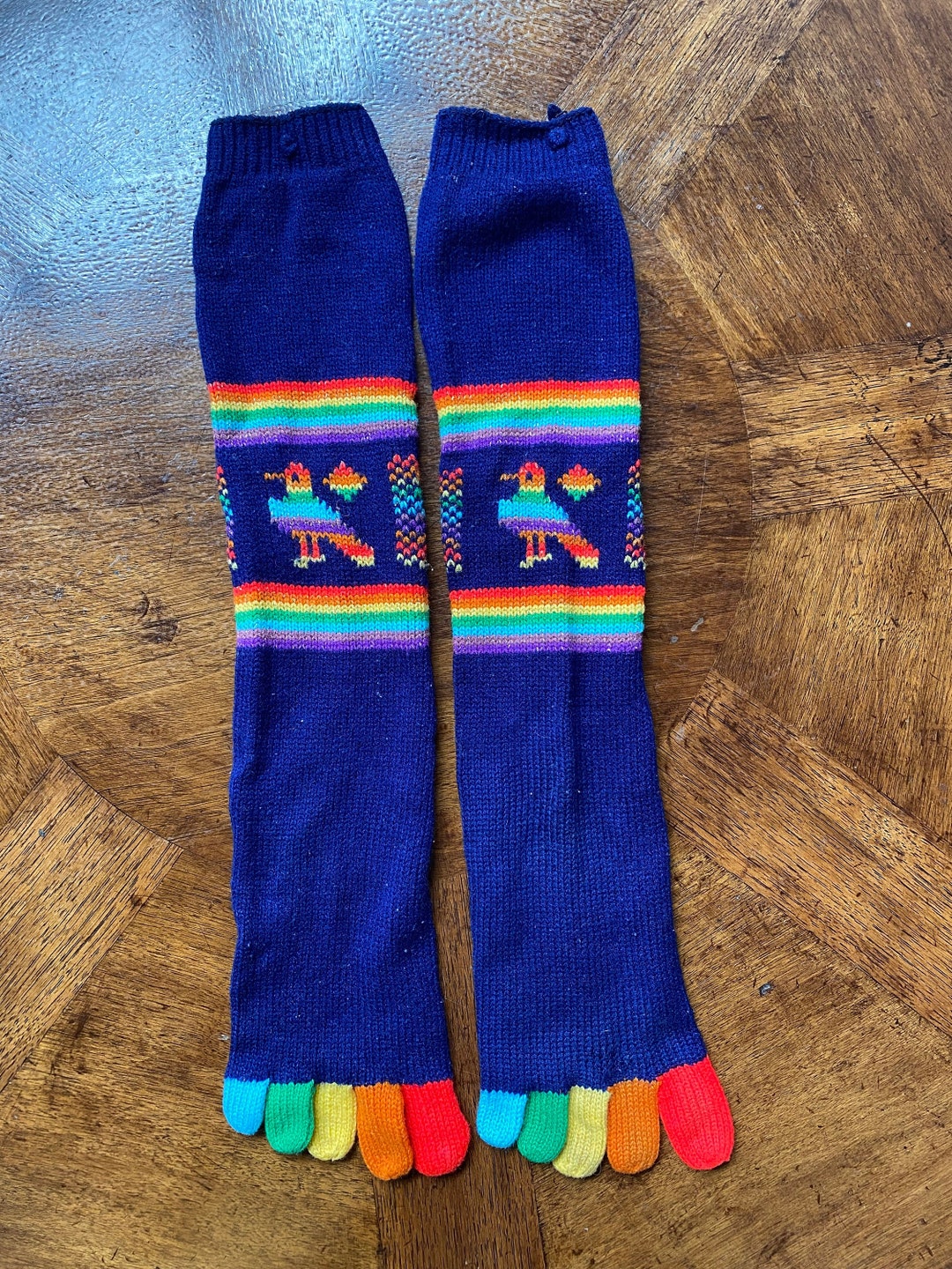 Peruvian Hand Knit Rainbow Knee High Toe Socks - Etsy