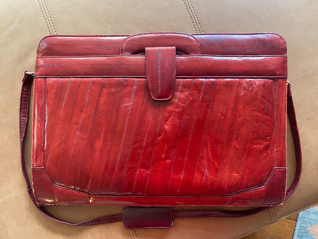 80s Eel Skin Red Slim Briefcase With Shoulder Strap - Etsy