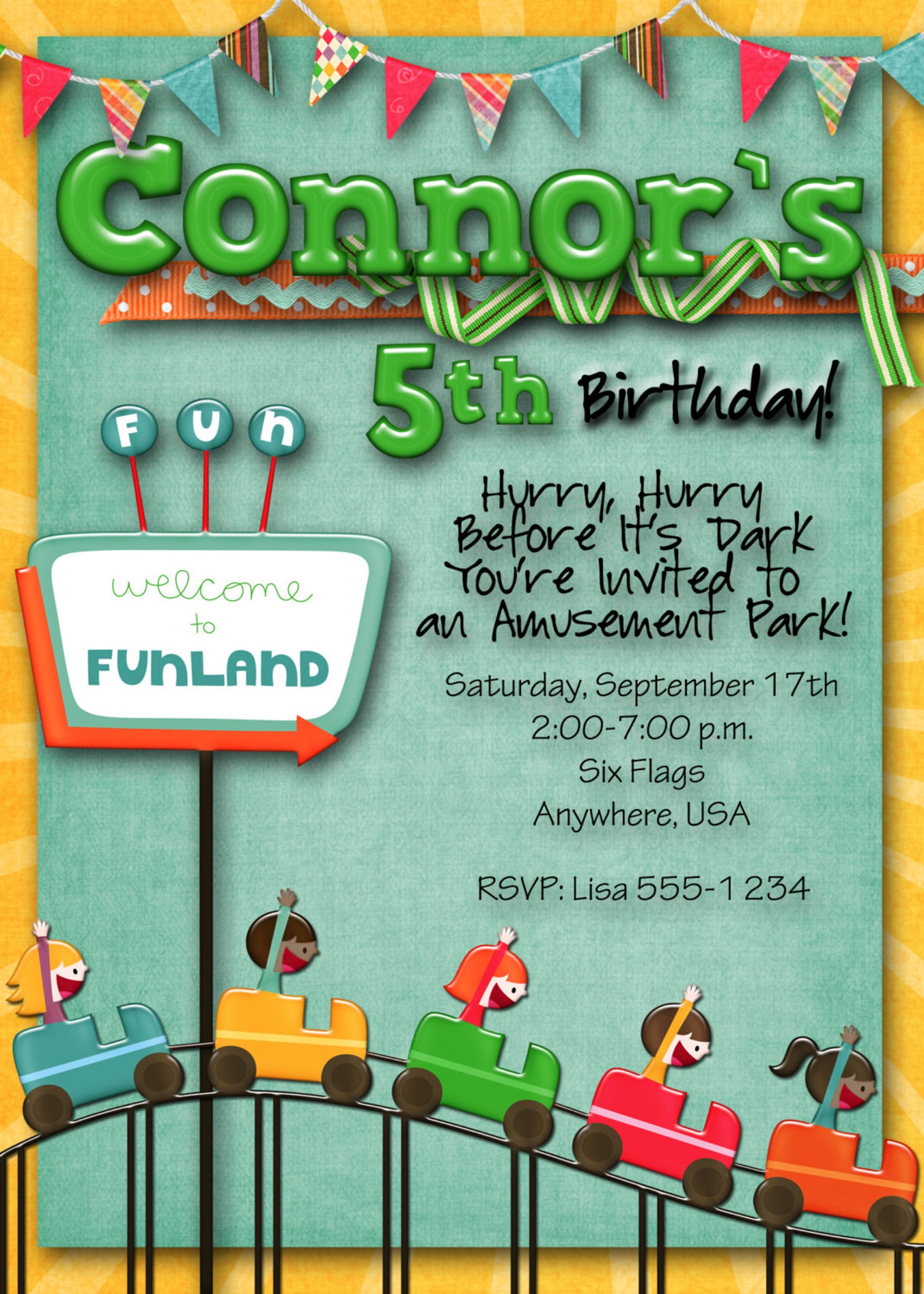 Amusement Park Birthday Party Invitation Six Flags Birthday - Etsy