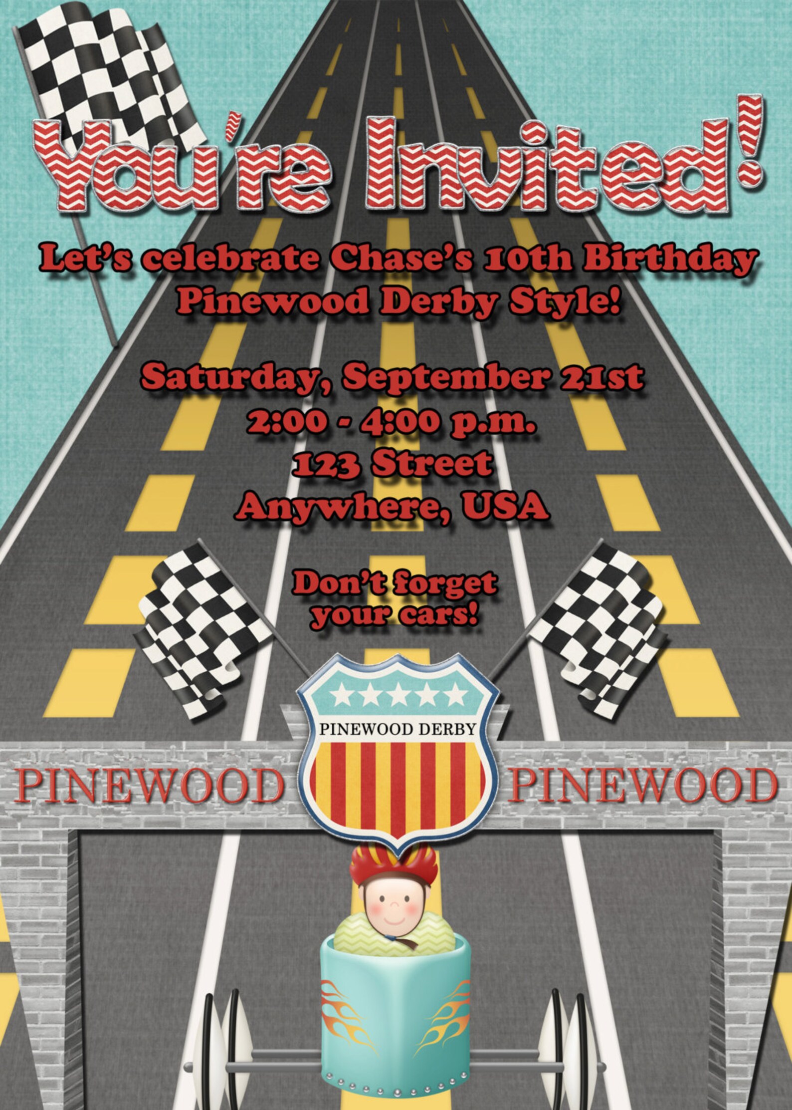 Pinewood Derby Birthday Invitation, Soapbox Birthday Invitation, Racing ...