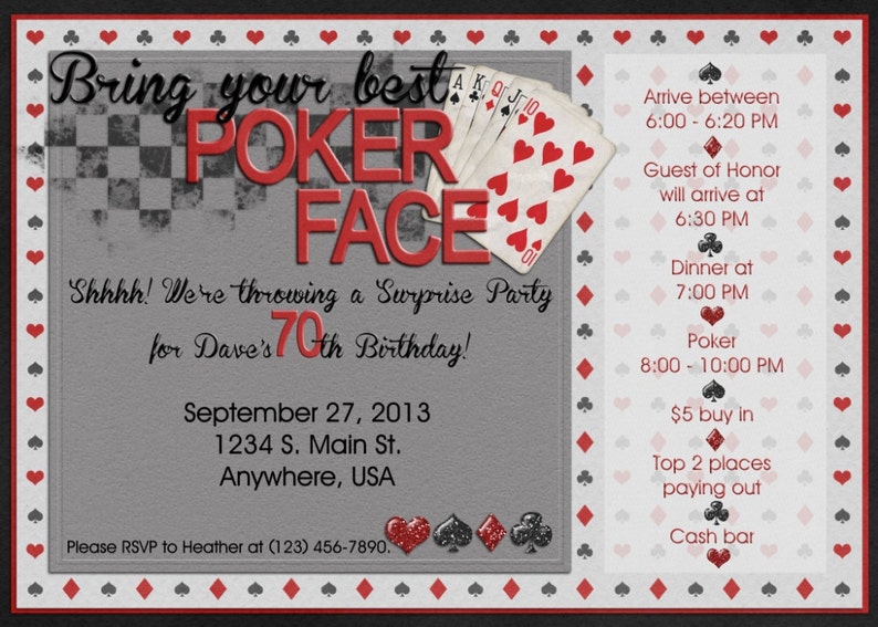 Poker Party Invitation Birthday Red Grey Black White | Etsy
