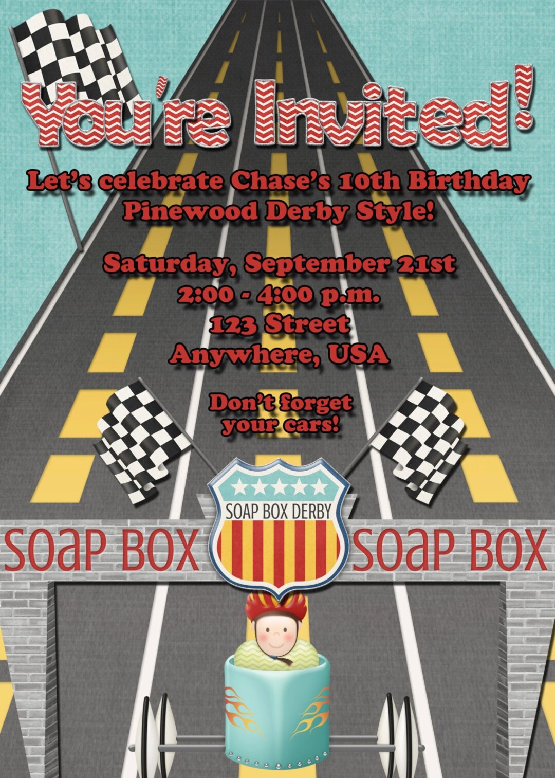 Pinewood Derby Birthday Invitation, Soapbox Birthday Invitation, Racing ...