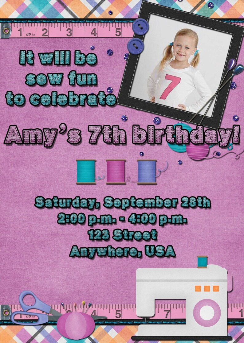 Sewing Birthday Party Invitation - Etsy
