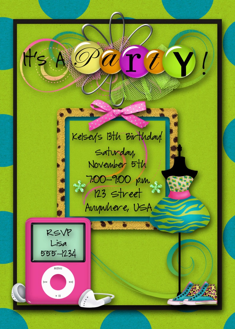 Birthday Party Invitation - Girl, Hip Hop, Safari, Funky, Punk Rock - Etsy