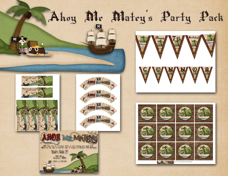 Ahoy Me Matey's Party Pack Banner Bookmarks Cupcake | Etsy