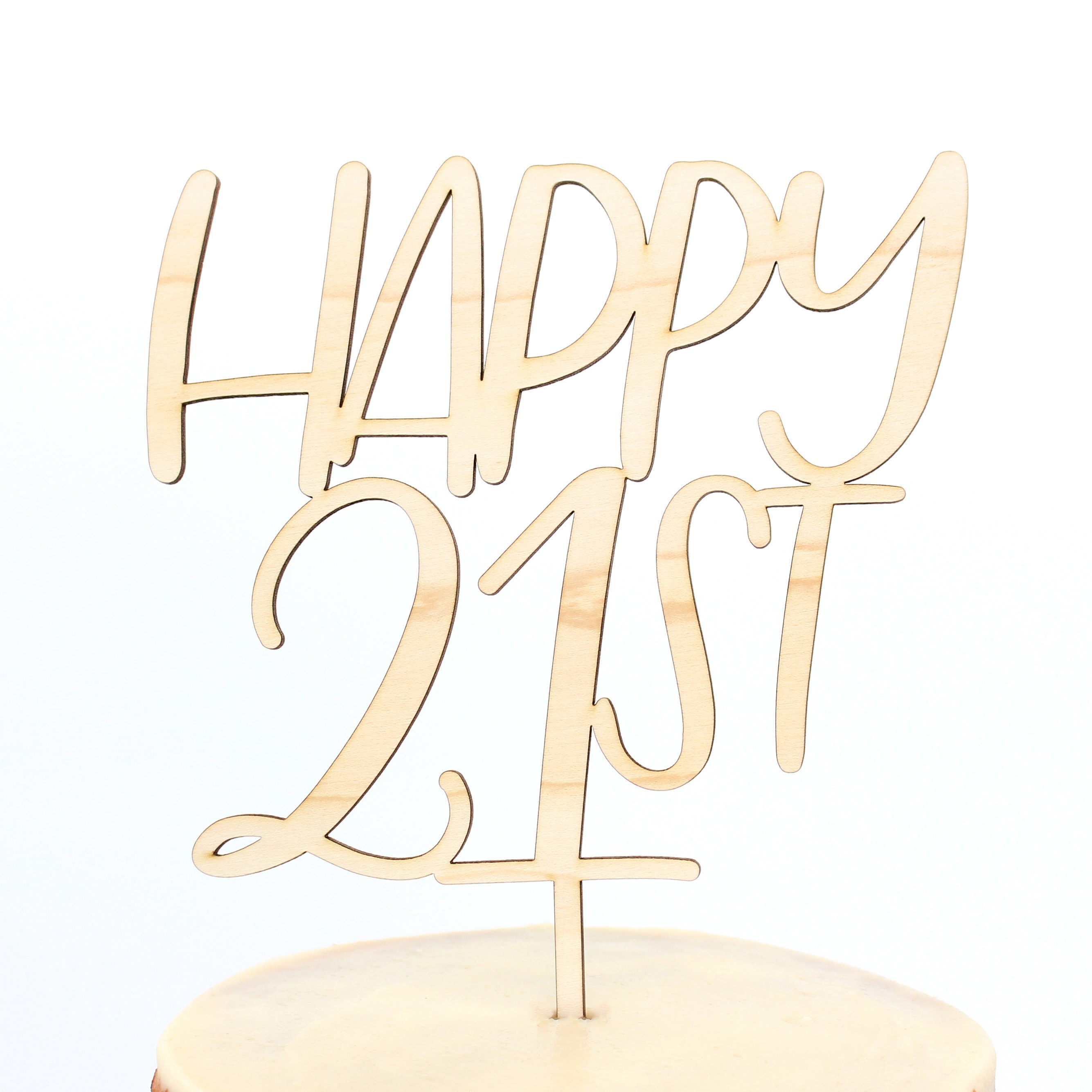 Calligraphy Happy 21st Birthday or Anniversary Cake Topper | Etsy