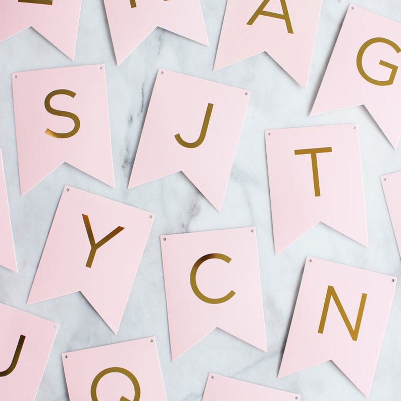 Gold Foil Stamped Blush Pink Alphabet Custom Letter Banner | Etsy
