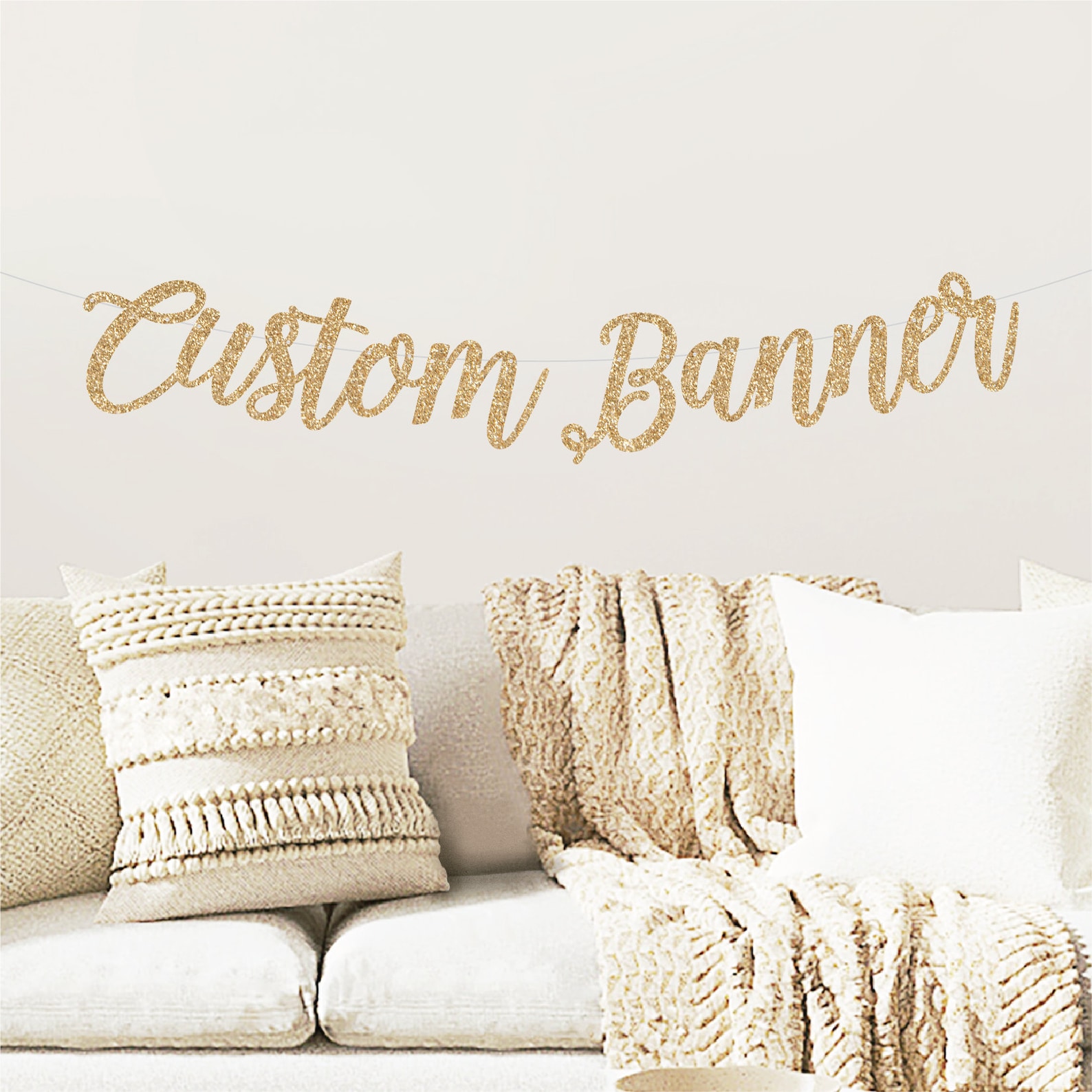 Custom Cursive Gold Glitter Banner / Personalized Script Glitter Sign ...