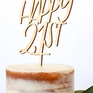 Calligraphy Happy 21st Birthday or Anniversary Cake Topper, Birthday ...
