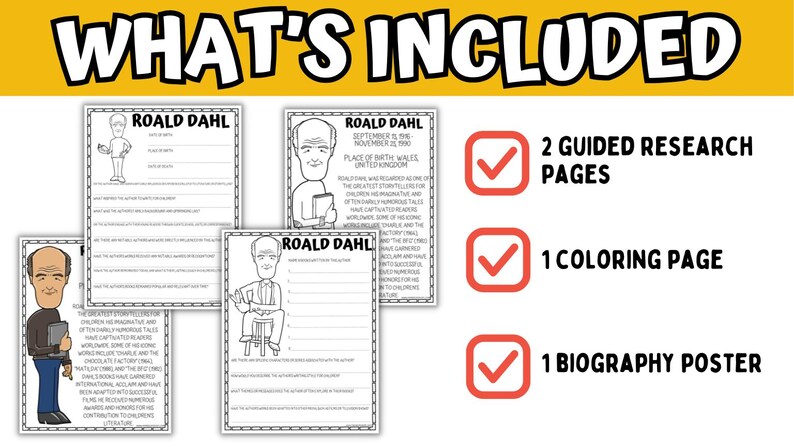Roald Dahl Research Project Printable | Author Study Worksheet ...
