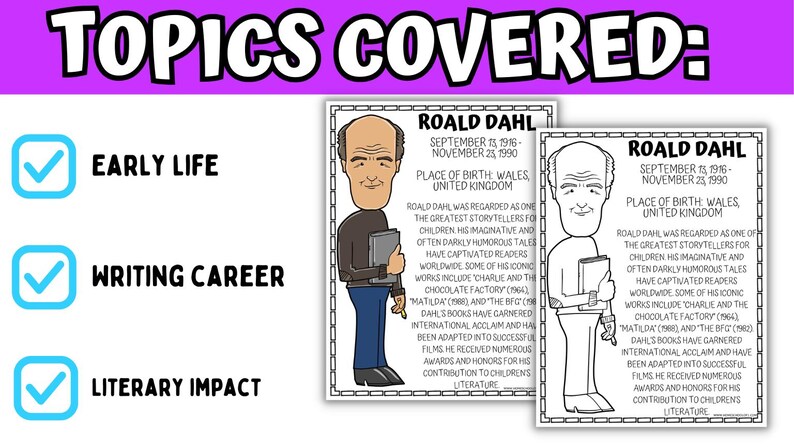 Roald Dahl Research Project Printable | Author Study Worksheet ...
