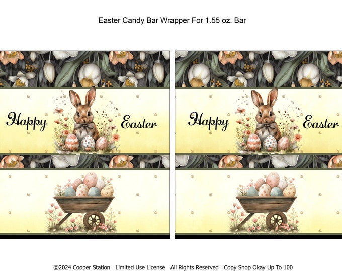 Printable Digital Botanical Easter Bunny Candy Bar Wrapper - Chocolate ...