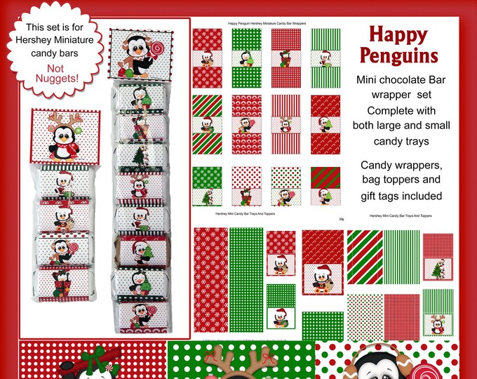 Digital Printable Happy Penguins Holiday Chocolate Miniature Candy Bar ...