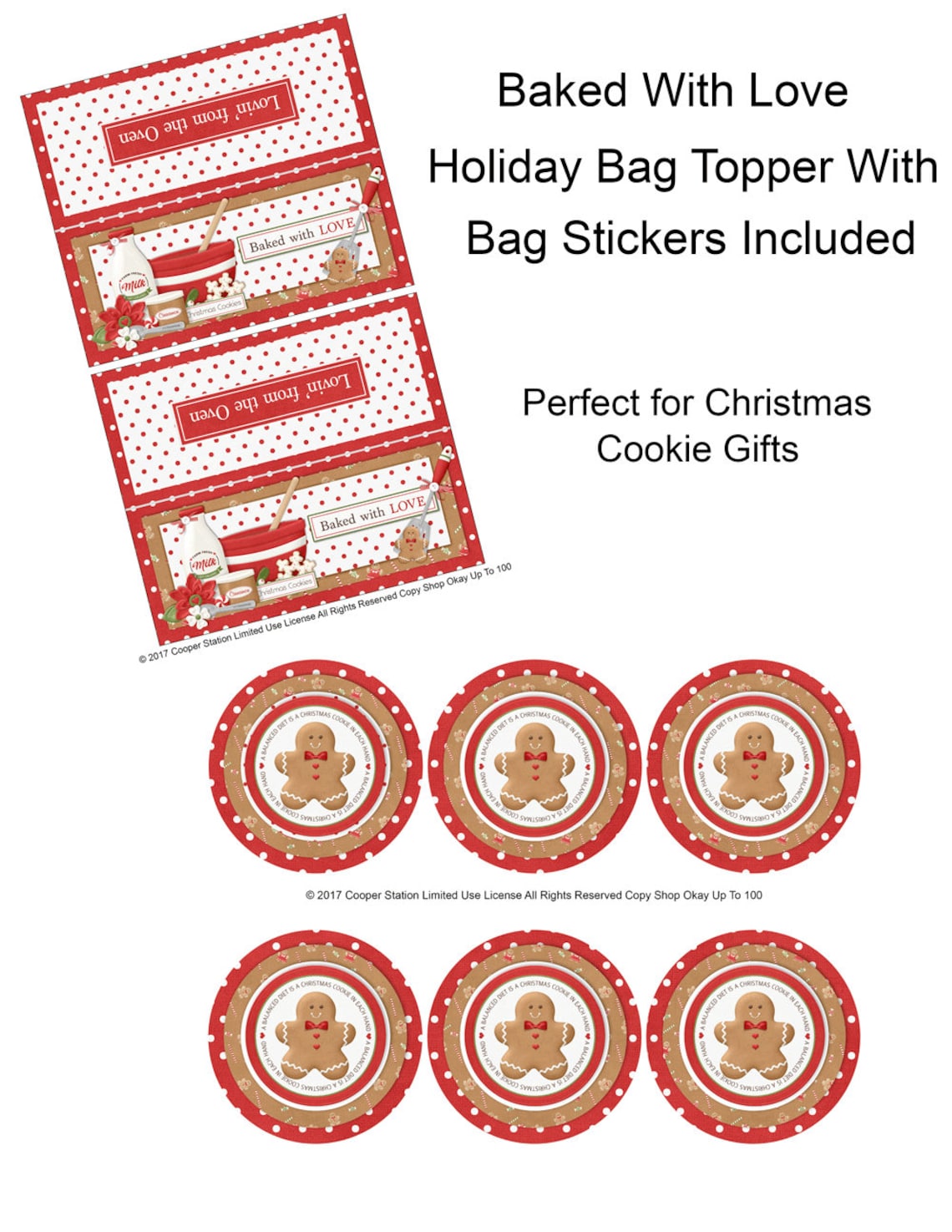 Digital Printable Christmas Cookie Bag Topper With Bag Sticker Included ...