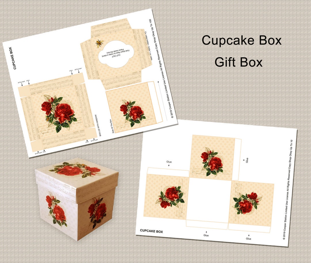 Digital Printable Floral Cupcake Box - Gift Box - Party Favor - Roses ...