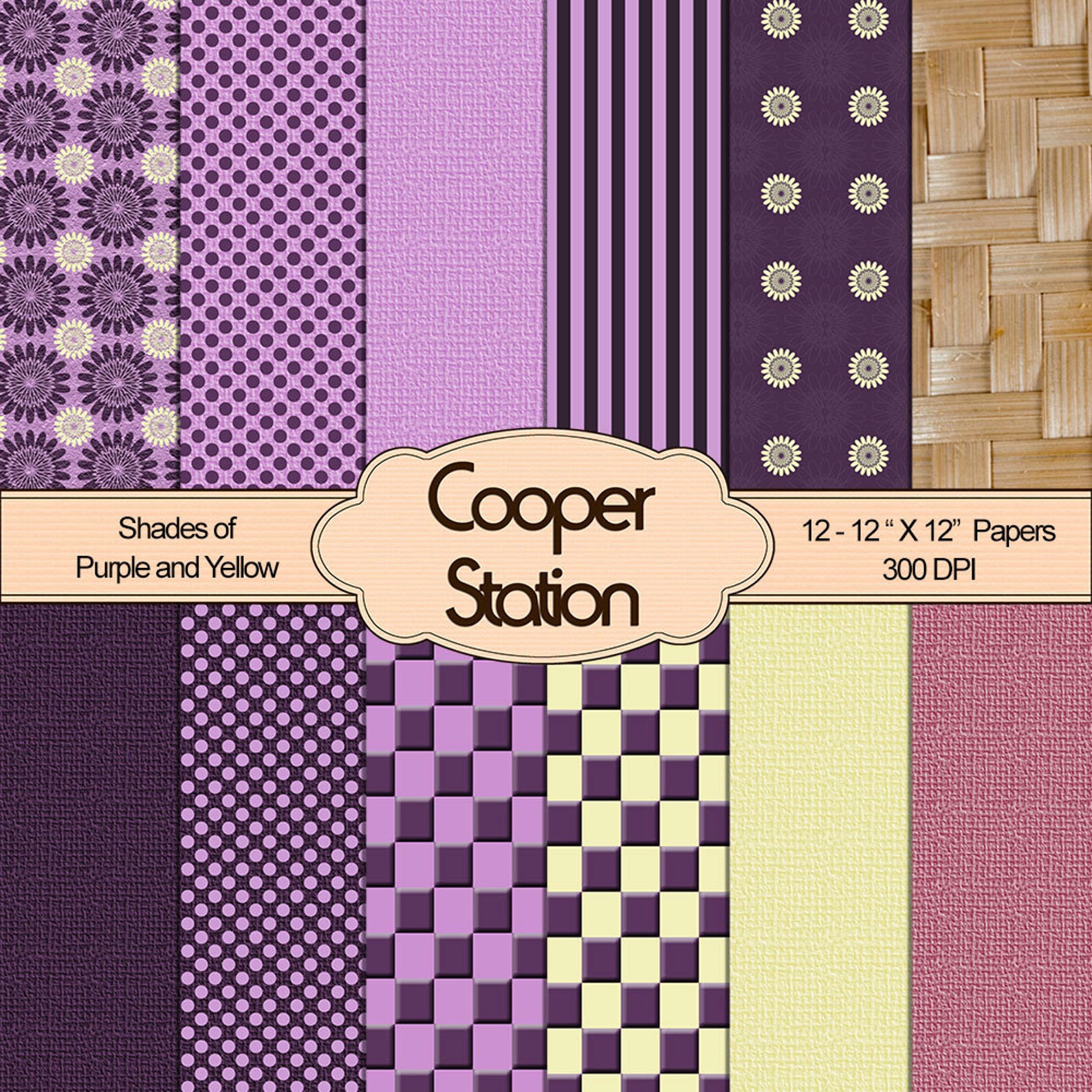 Digital Paper Pack Shades of Purple and Yellow DP009 | Etsy