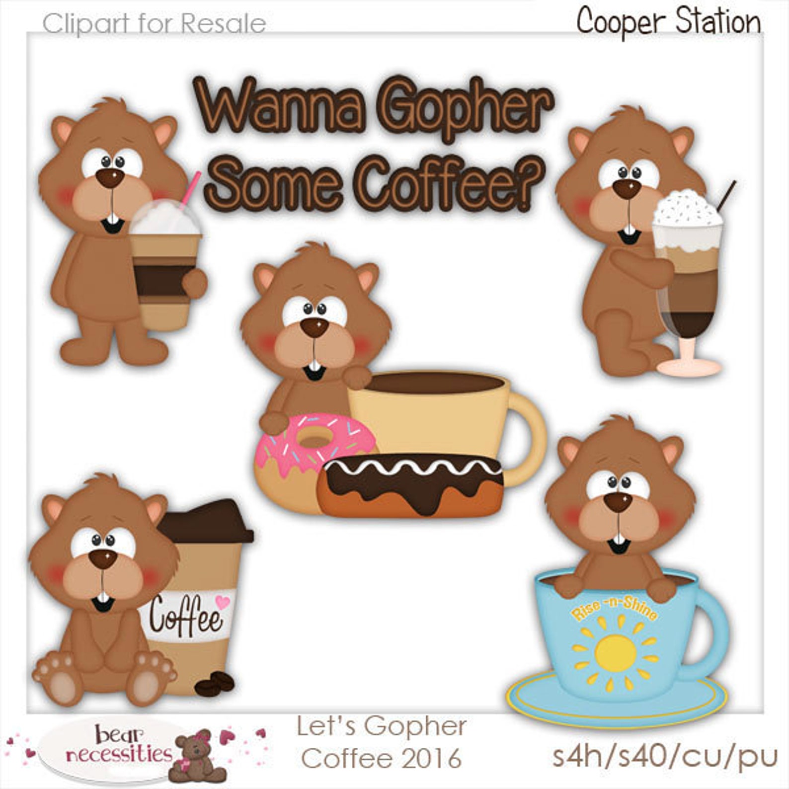 Digital Clipart - Coffee Clipart - Gopher Clip Art - Kristi W Designs ...