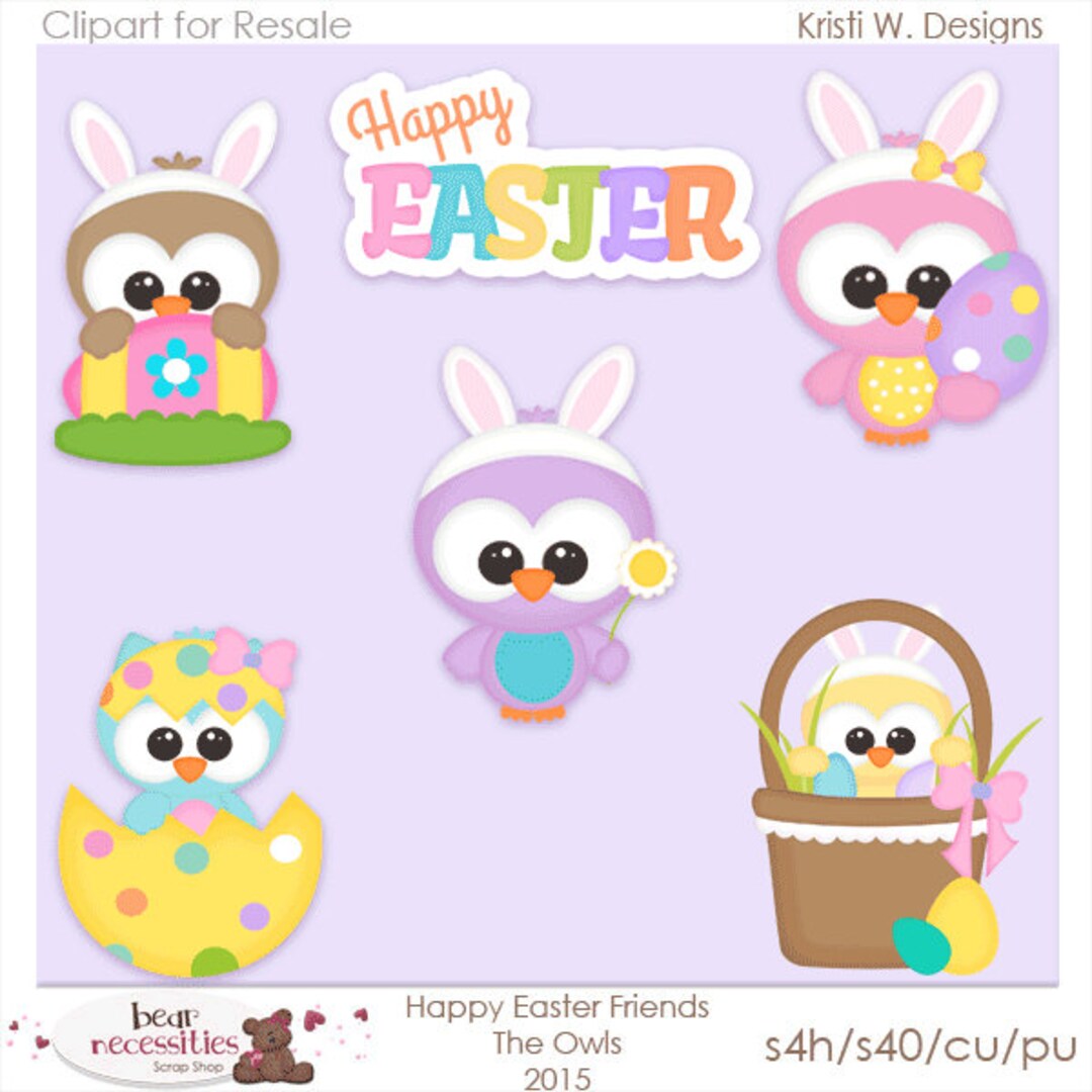 Clipart - Easter Owl Friends - Kristi W Designs - Etsy