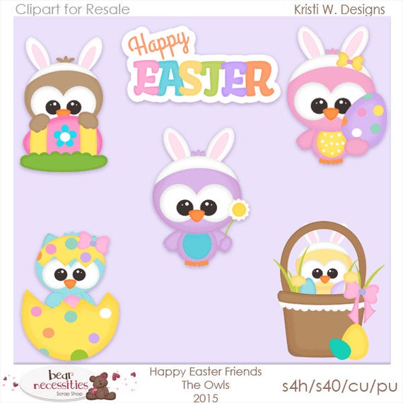 Clipart Easter Owl Friends Kristi W Designs | Etsy