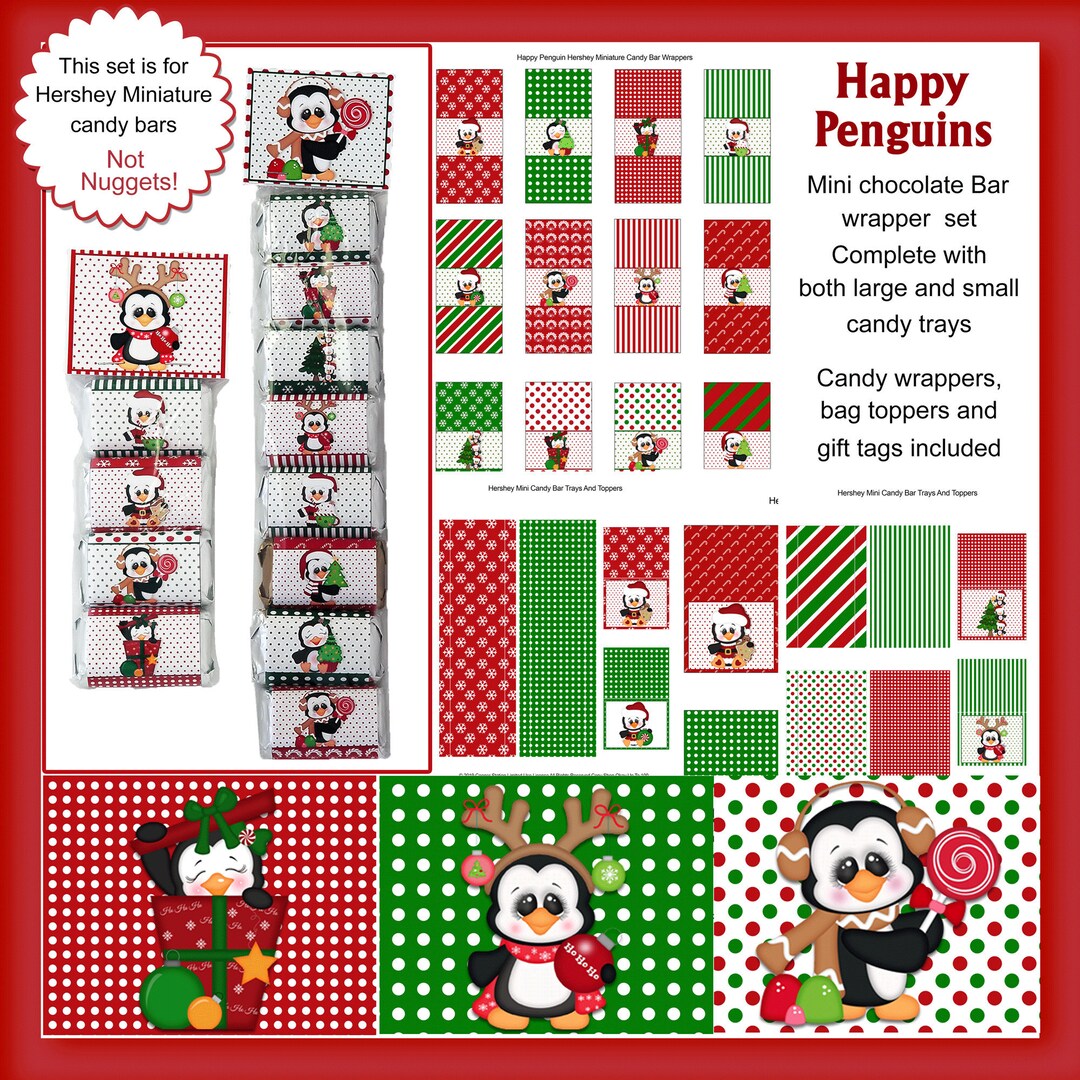 Digital Printable Happy Penguins Holiday Chocolate Miniature Candy Bar ...