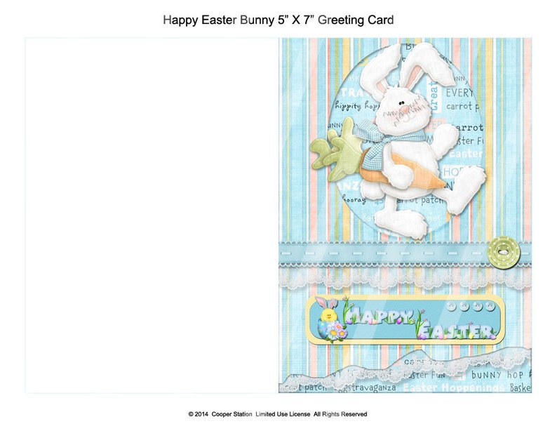 Digital Printable Easter Greeting Card 5 X 7 - DIY Bunny Greeting Card ...