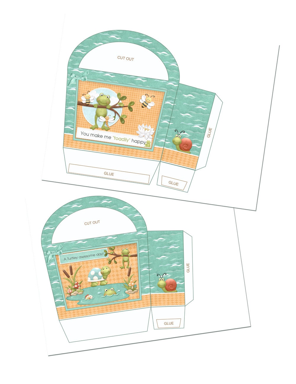 Digital Printable Small Open Gift Bag with Turtle and Toad | Etsy