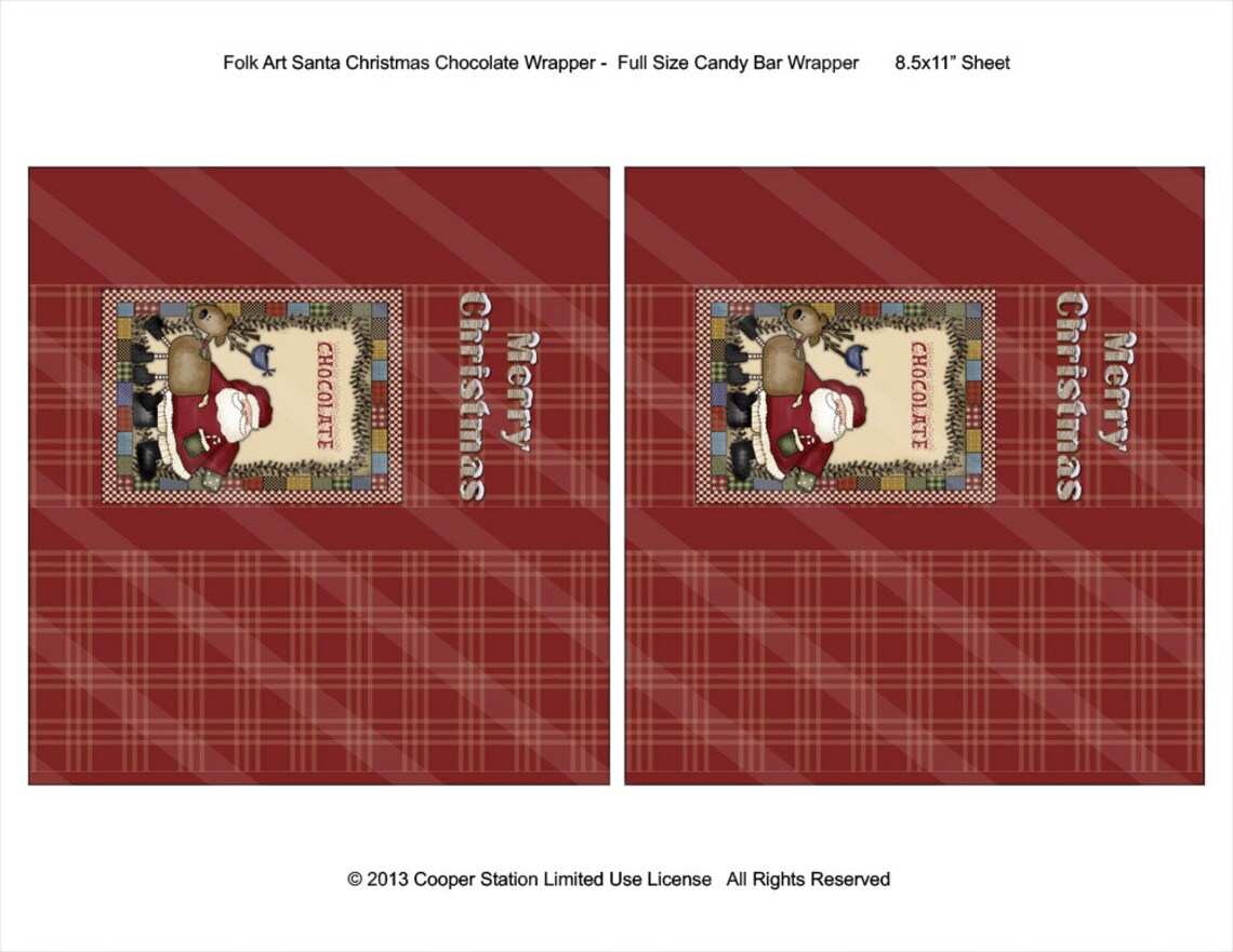 Digital Printable Christmas Chocolate Wrapper Folk Art Santa Theme Two ...