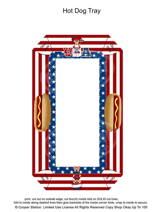 Digital Printable Hot Dog Tray Fourth of July Hot Dog Tray | Etsy