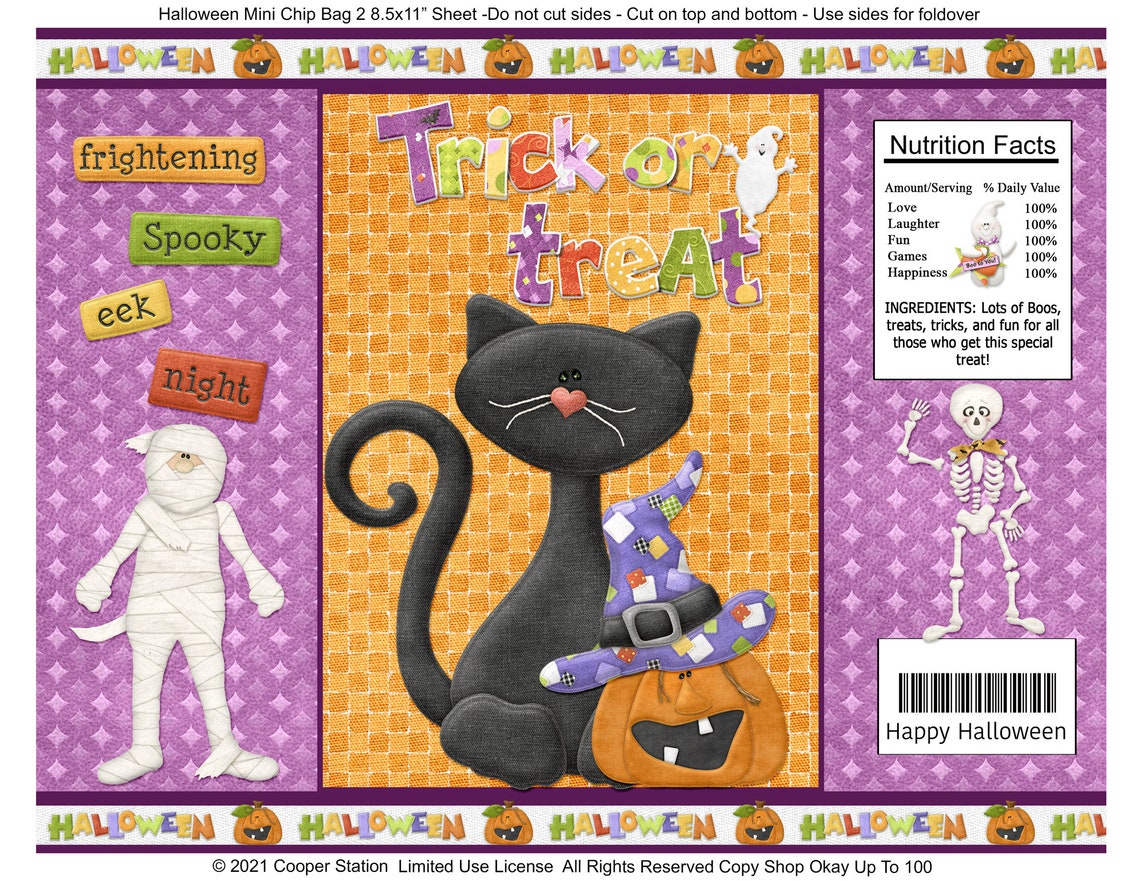 Printable Digital Halloween Chip Bag Treat Bag Cat Chip | Etsy
