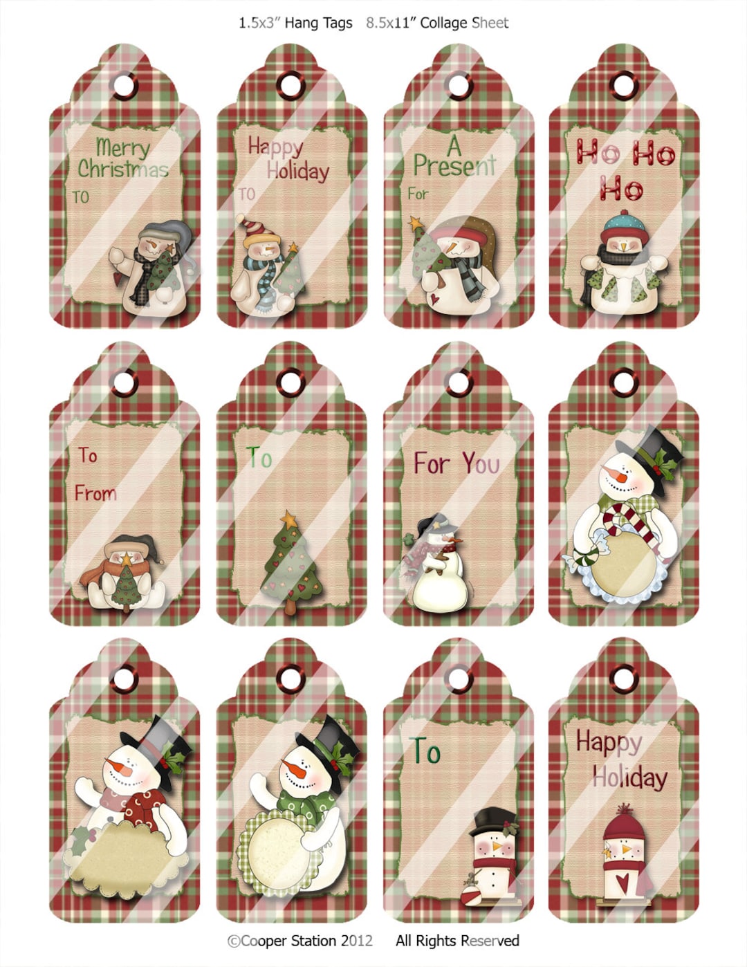 DIY Holiday Snowman Digital Gift Tags CT001 - Etsy
