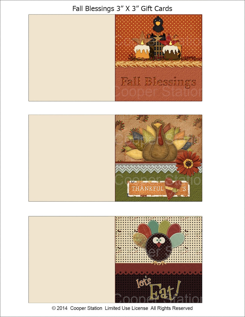 Digital Printable Fall Note Card or Gift Cards Thanksgiving | Etsy