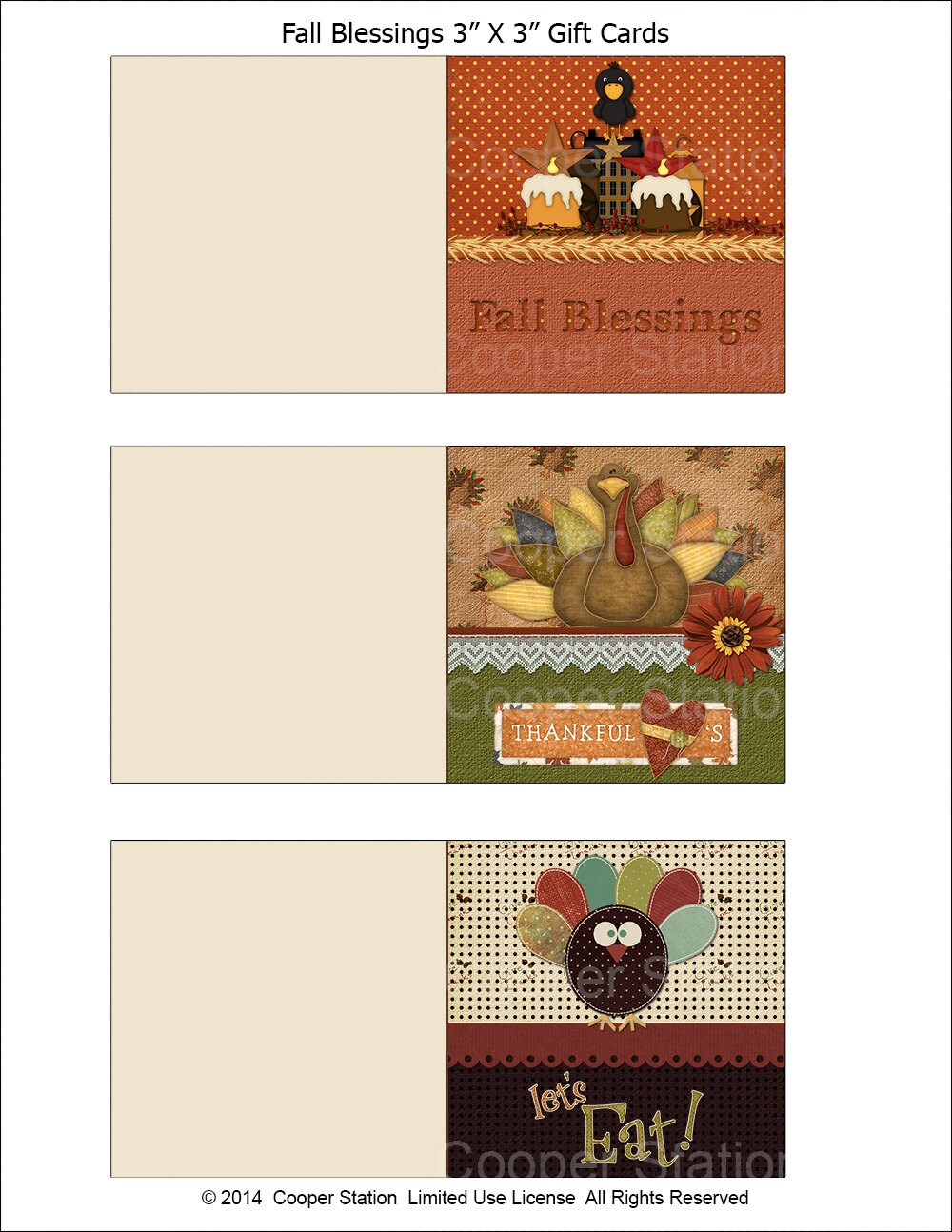 Digital Printable Fall Note Card or Gift Cards Thanksgiving | Etsy