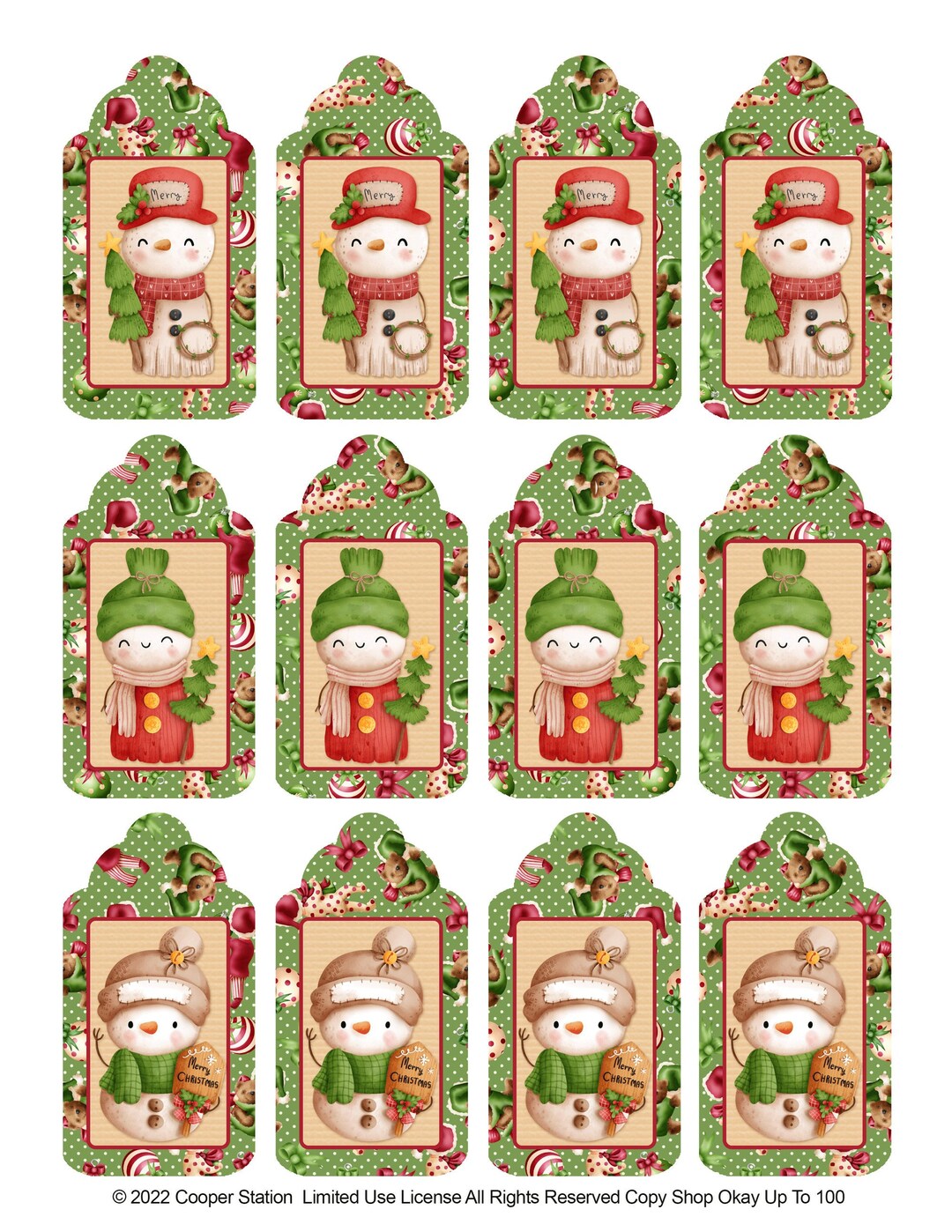 Snowman Digital Christmas Gift Tags 2022 - Holiday Gift Tags - Small ...