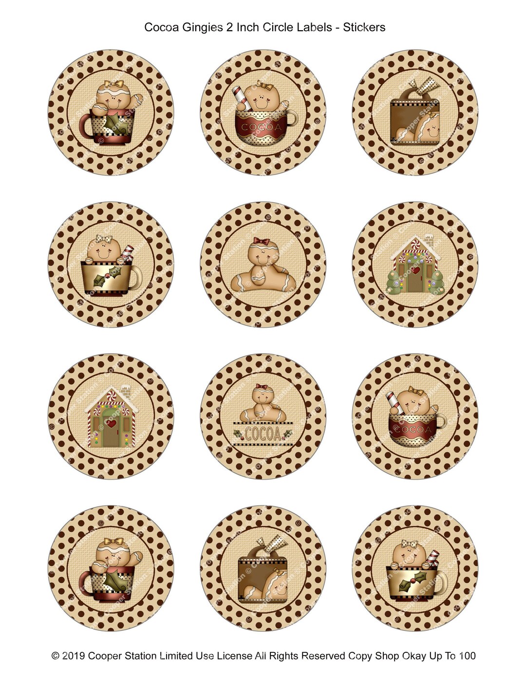 Digital Printable 2 Inch Labels - Stickers - Gingerbread Theme - Cocoa ...