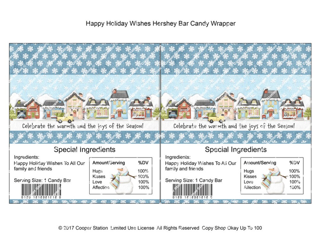 Printable Digital Holiday Wishes Candy Bar Wrapper Hershey Candy Bar ...