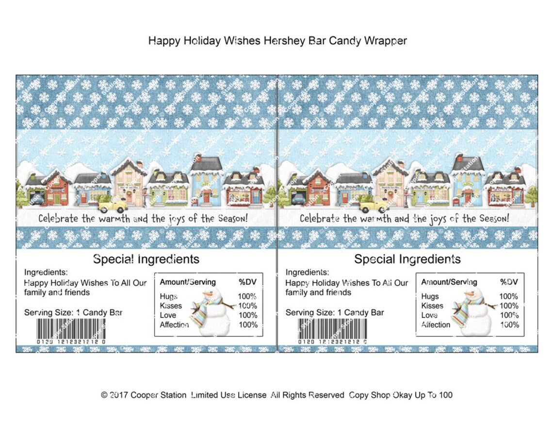 Printable Digital Holiday Wishes Candy Bar Wrapper Hershey - Etsy