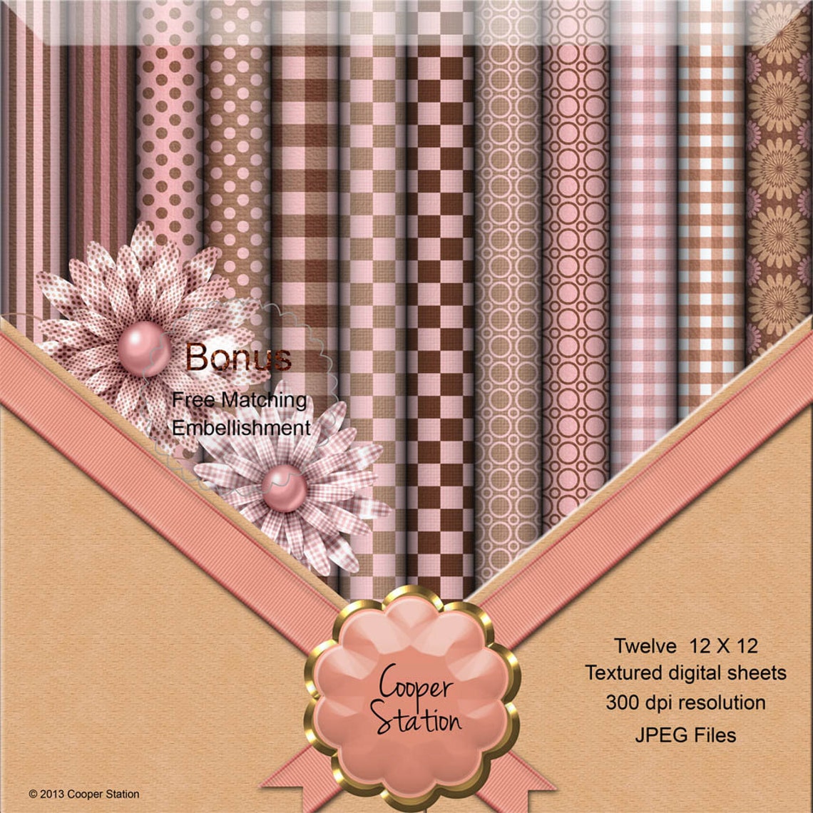 Digital Scrapbook Paper Digital Download Pink and Brown DP010 | Etsy