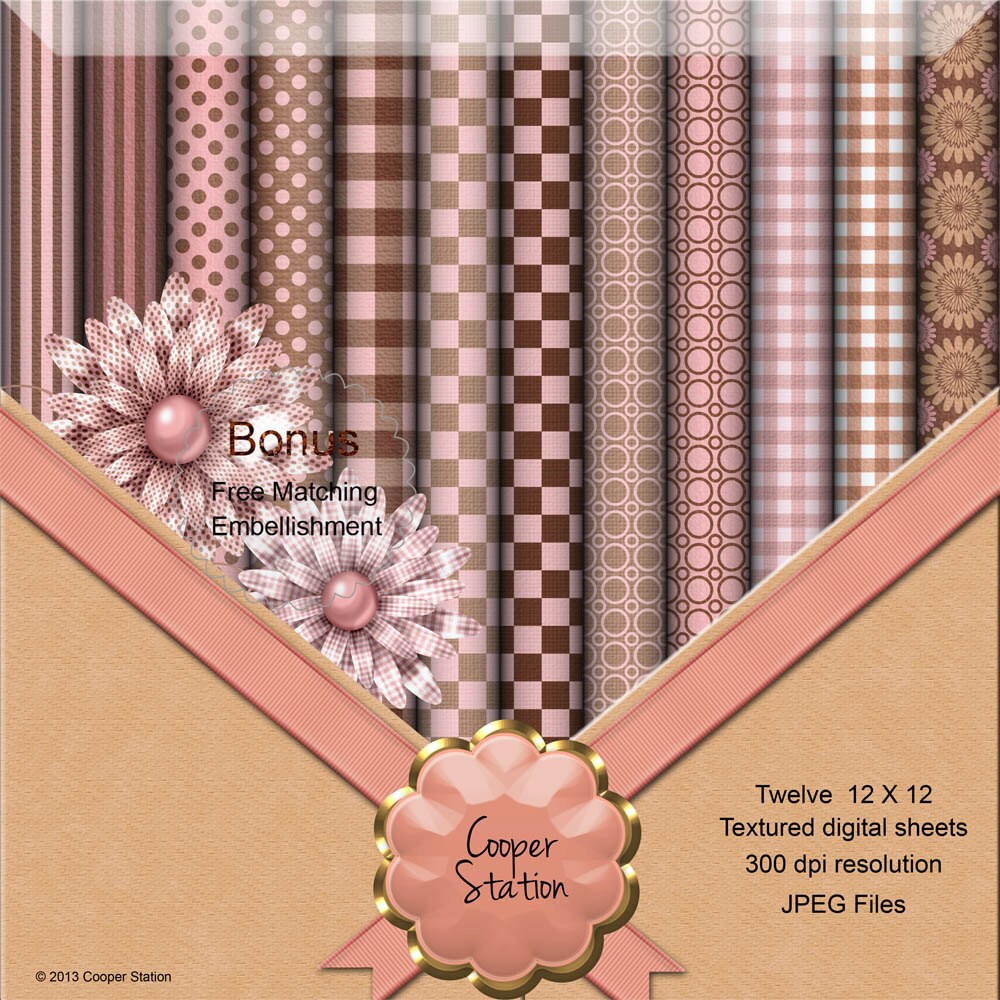 Digital Scrapbook Paper Digital Download Pink and Brown DP010 | Etsy