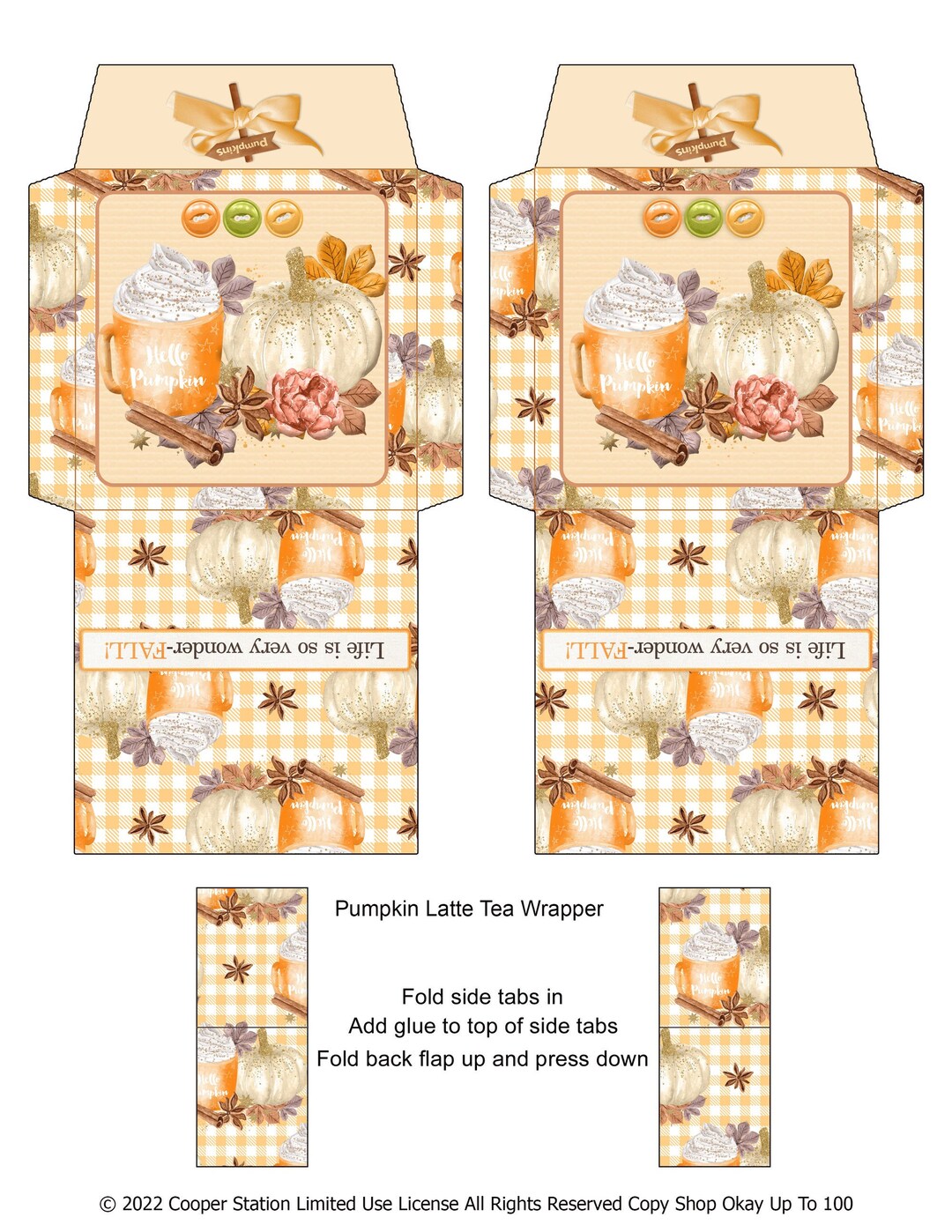 Digital Tea Bag Wrapper - Fall - Pumpkin Latte Tea Wrapper - Etsy