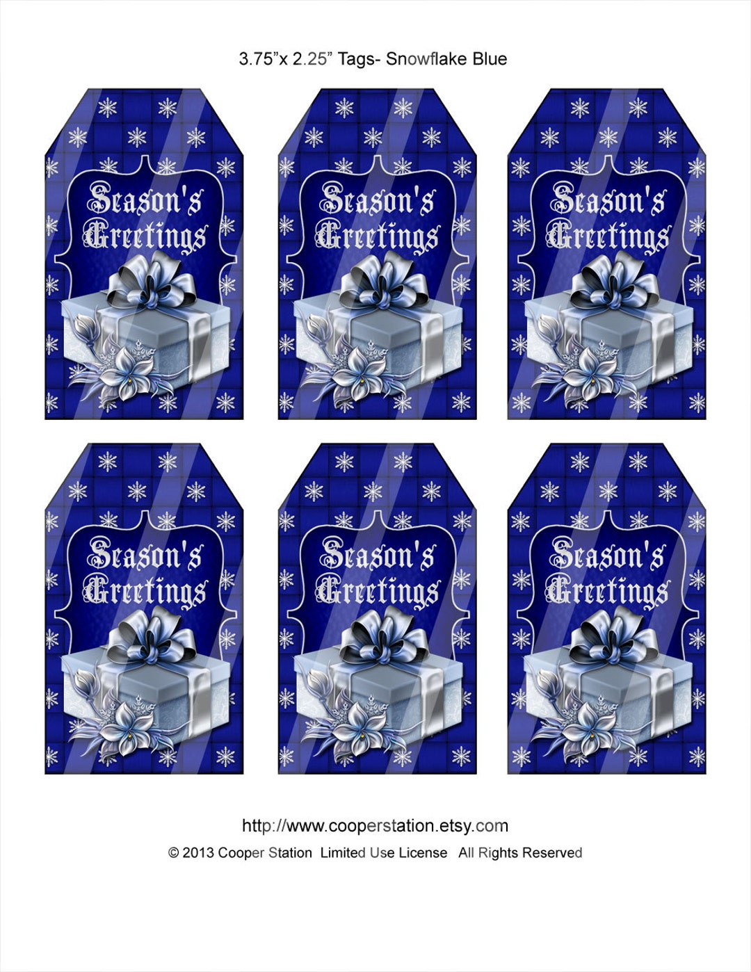 Digital Printable Large Holiday Gift Tag Snowflake Blue Design - Etsy